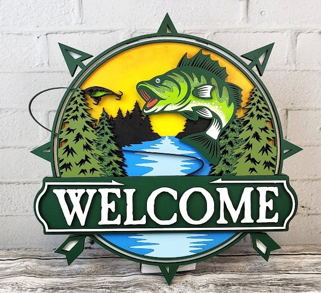 Finished - Fishing Lake Mountain Door Hanger Sign – Kim & Garrett Make It!