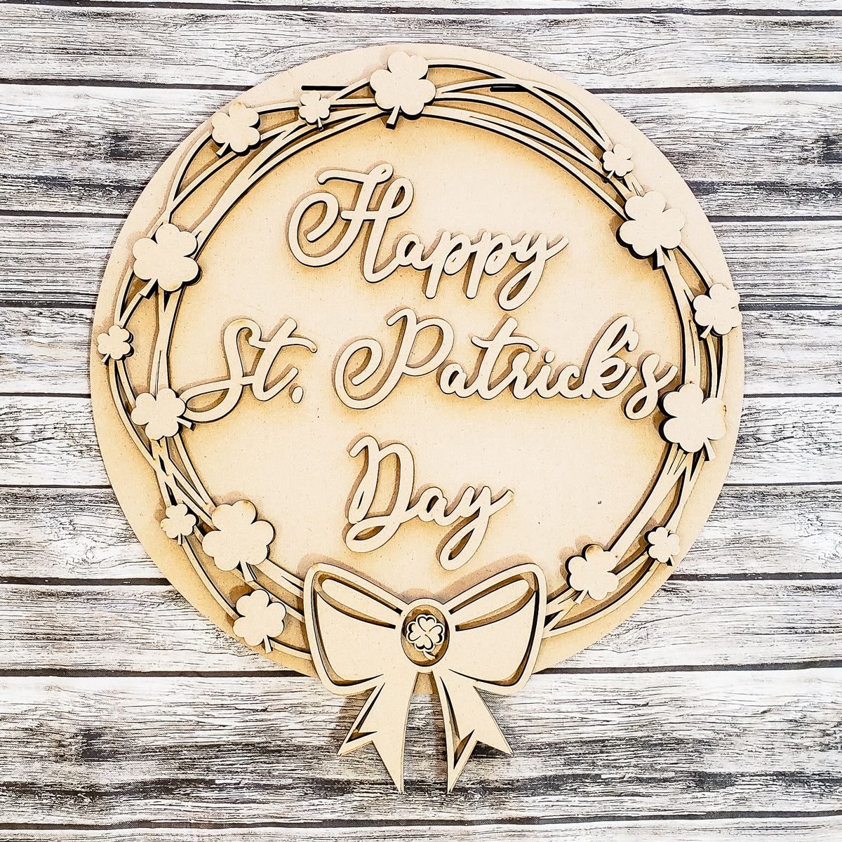 Happy St Patrick's Day Grapevine and Clovers Wreath Door Hanger Unfini ...