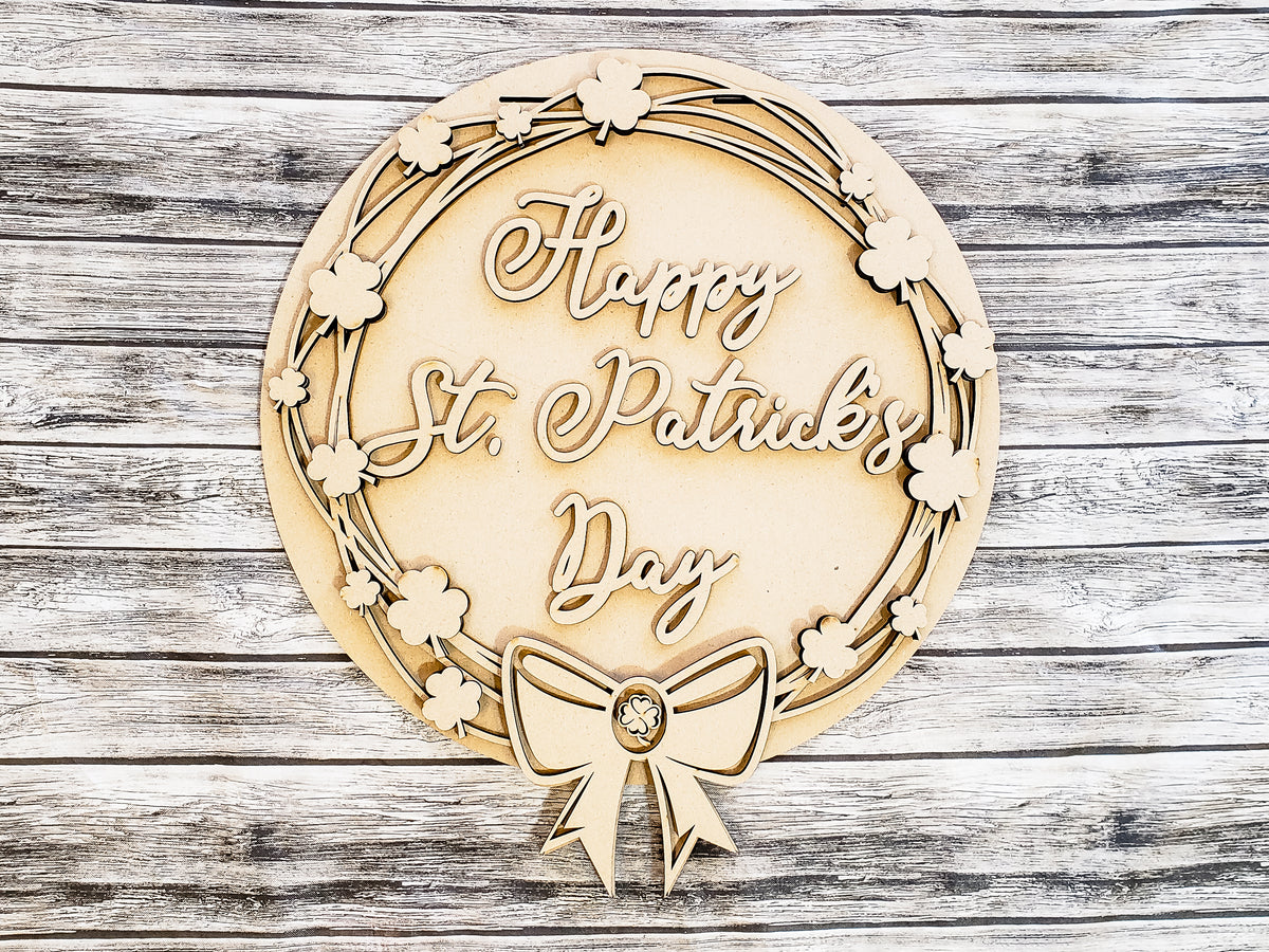 Happy St Patrick's Day Grapevine and Clovers Wreath Door Hanger Unfini ...