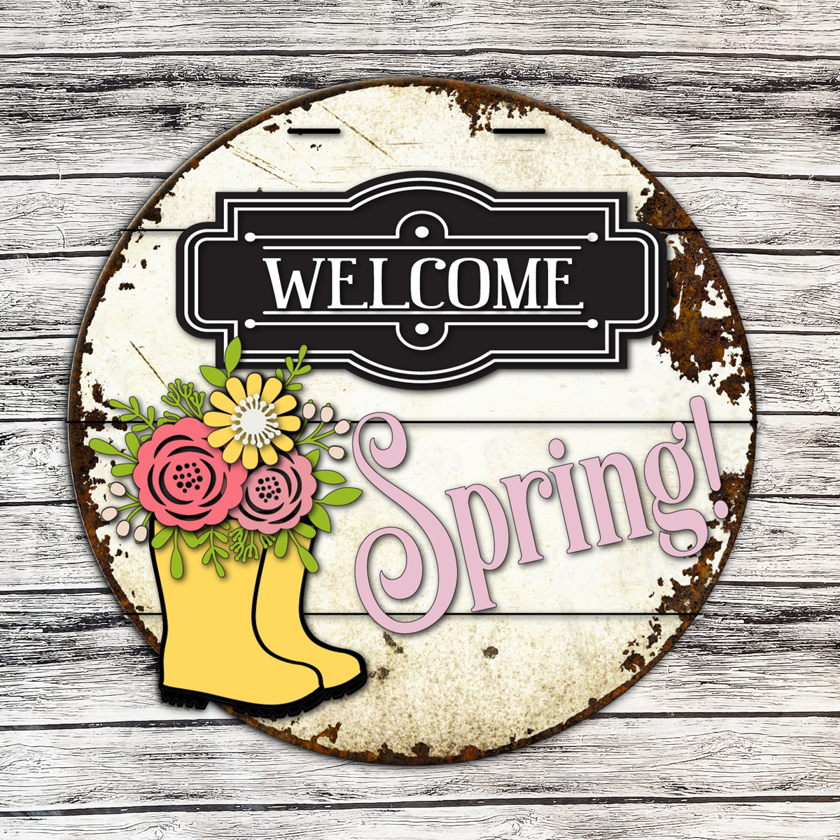 Finished - Welcome Spring Rain Boots Door Hanger – Kim & Garrett Make It!